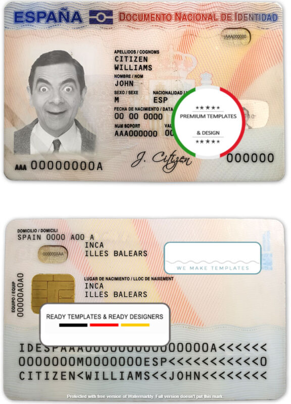 Spain ID template in PSD format, fully editable, with all fonts ...
