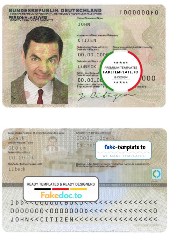 Germany ID template in PSD format, fully editable, with all fonts ...