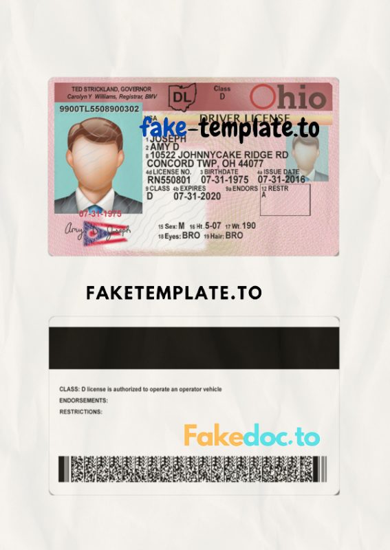 Ohio Drivers License Template V2 – FakeTemplate.cc