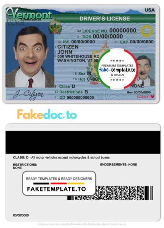 USA Vermont driving license template in PSD format – FakeTemplate.cc