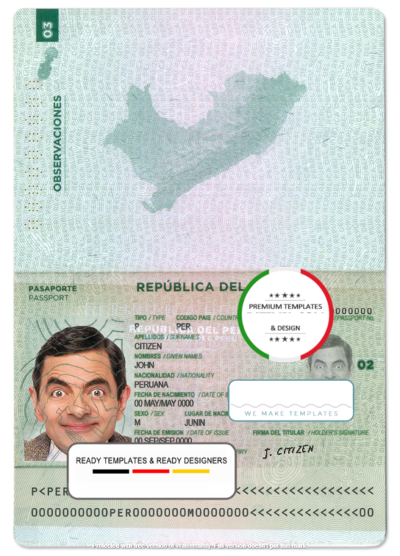 Peru passport template in PSD format, fully editable – FakeTemplate.cc