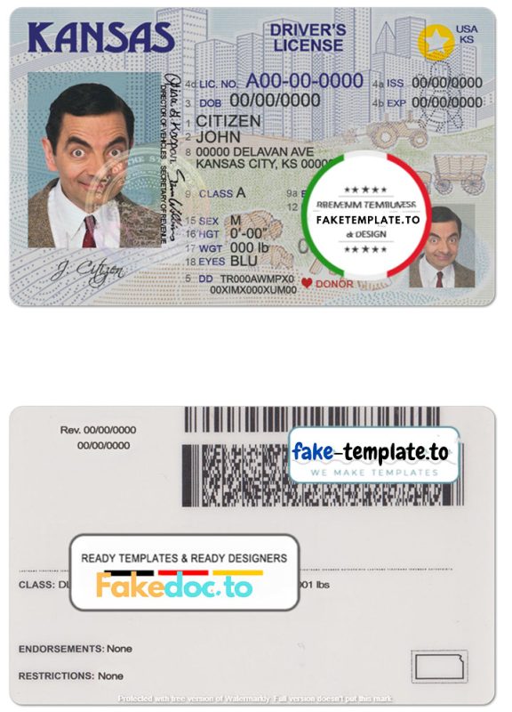 USA Kansas driving license template in PSD format – FakeTemplate.cc