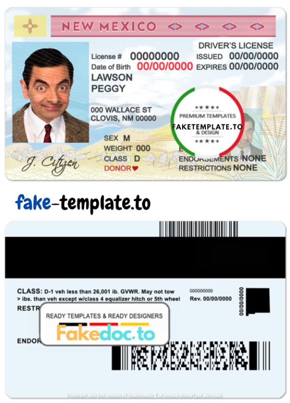 USA State New Mexico driving license template in PSD format ...