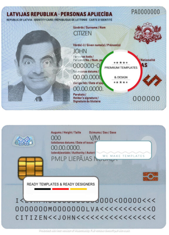 Lithuania (Litva) residence permit card template in PSD format, fully ...
