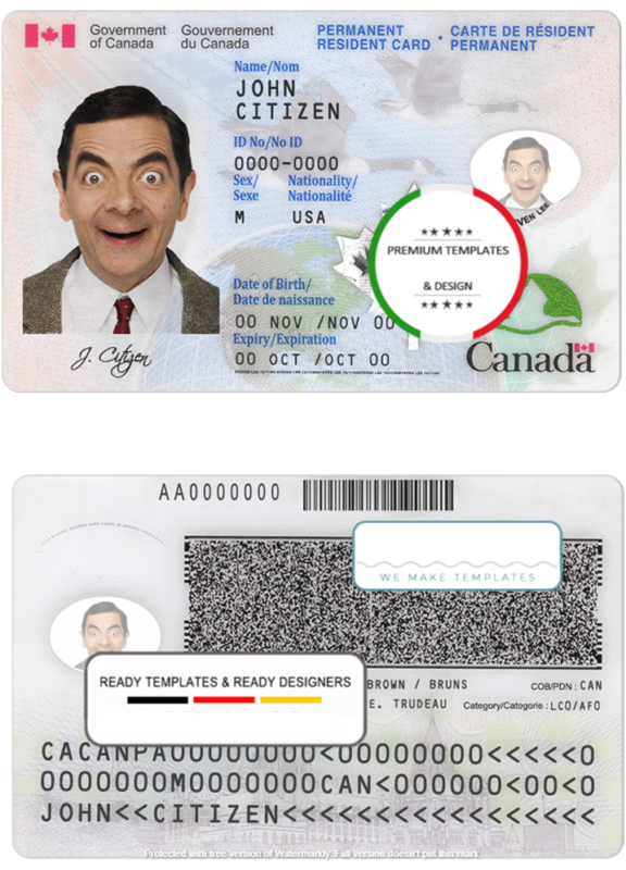 Canada Permanent resident card template in PSD format, fully editable ...