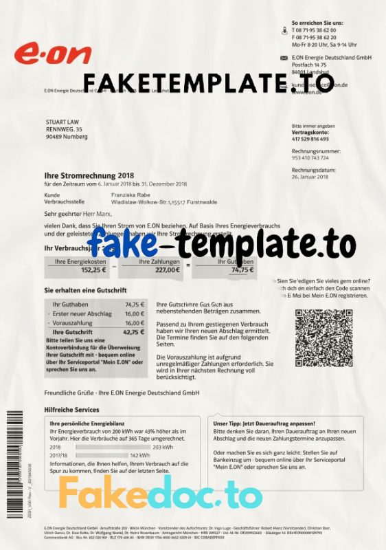 Germany E.ON Energie electricity utility bill template in Word and PDF ...