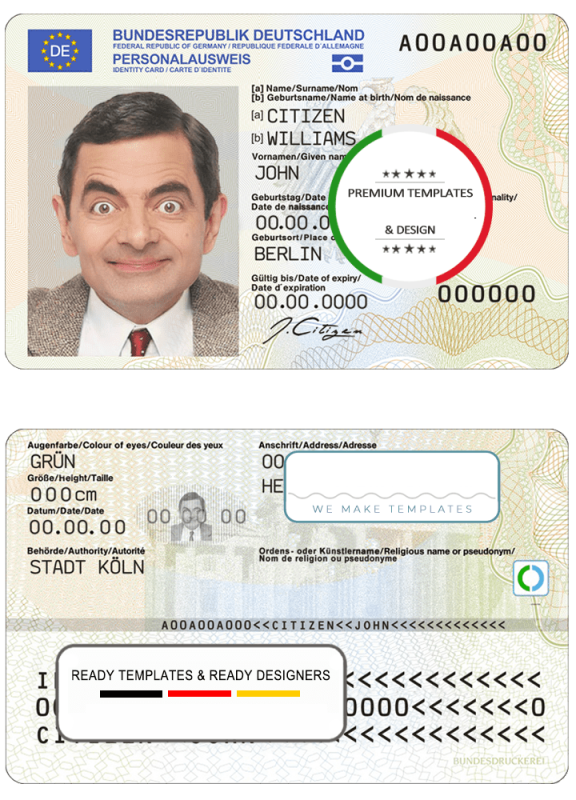 Germany ID template in PSD format, fully editable, with all fonts (2021 ...
