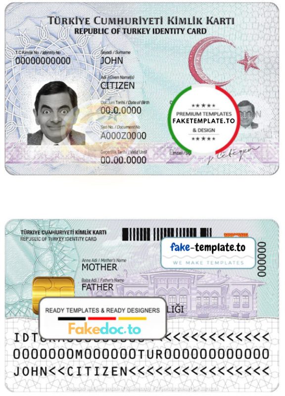 Turkey ID template in PSD format, fully editable, with all fonts ...