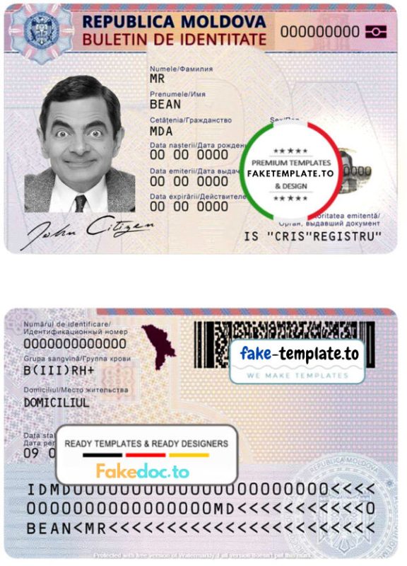 Moldova ID template in PSD format, fully editable, with all fonts ...