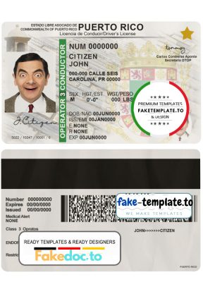 Puerto Rico driving license template in PSD format, fully editable ...