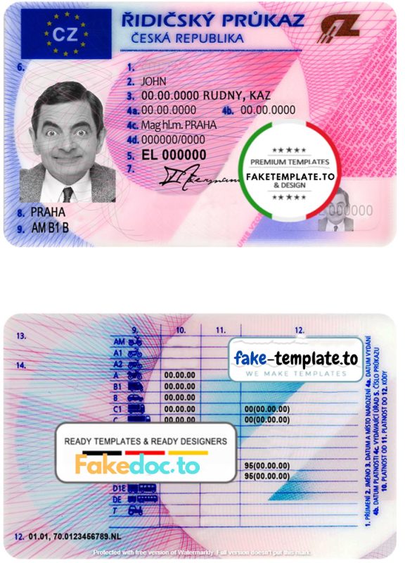 Czech driving license template in PSD format, fully editable ...