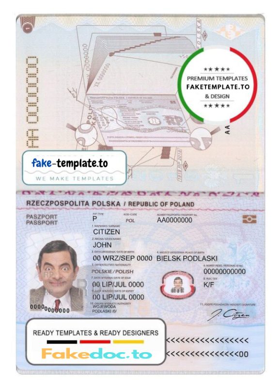 Poland passport template in PSD format, fully editable, 2018 – present ...