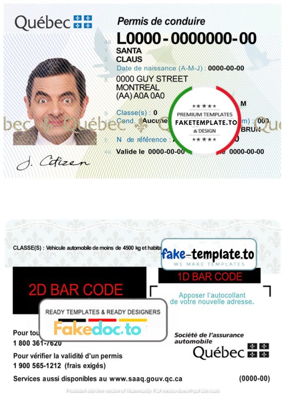Canada Quebec driving license template in PSD format – FakeTemplate.cc