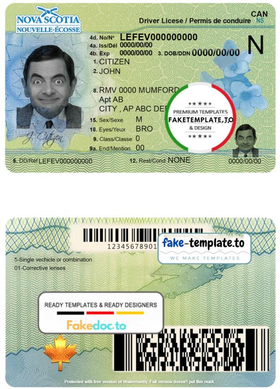 Canada Nova Scotia driving license template in PSD format, fully ...