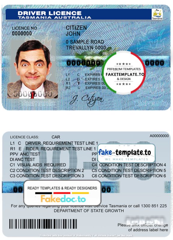 Australia Tasmania driver license template in PSD format, fully ...