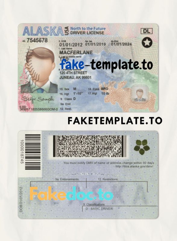 USA Alaska state driving license template in PSD format, with all fonts ...