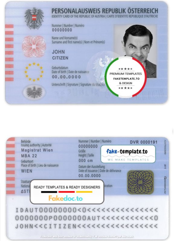Austria ID template in PSD format, fully editable, with all fonts ...