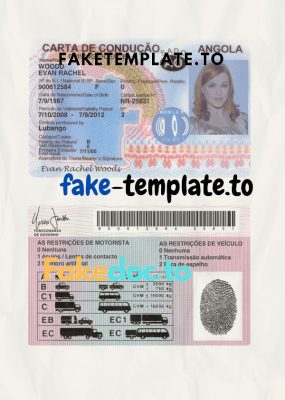 Angola driving license template in PSD format, fully editable, with all ...