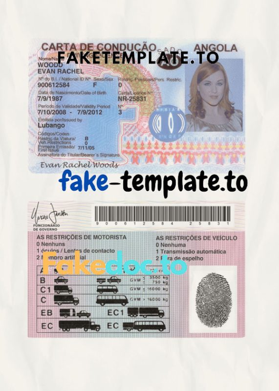 Angola driving license template in PSD format, fully editable, with all ...