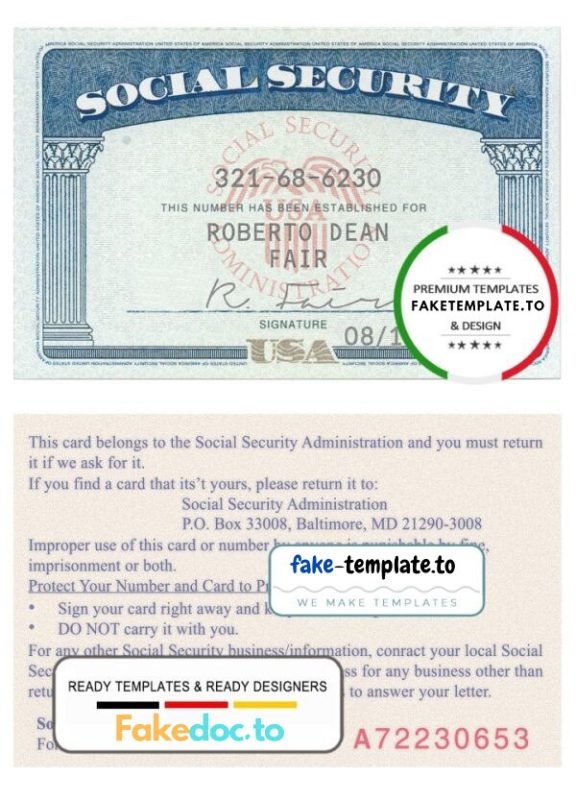 Usa Ssn Social Security Card Number Templates In Psd Format