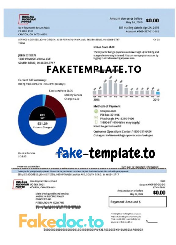 USA Indiana electricity utility bill template in Word and PDF format ...