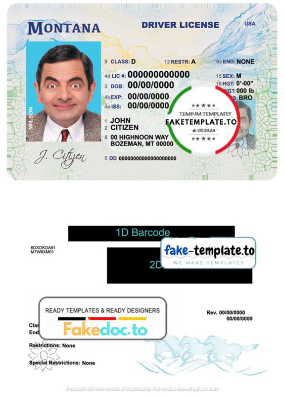 USA Montana driving license template in PSD format – FakeTemplate.cc