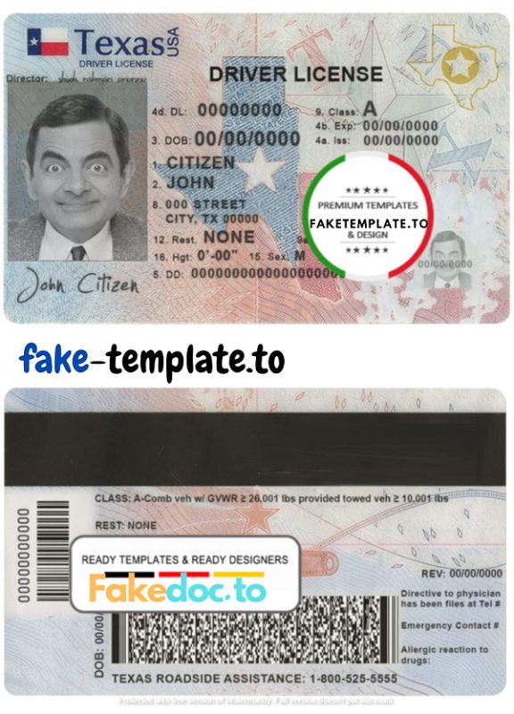 USA Texas driving license template in PSD format, fully editable (2020 ...