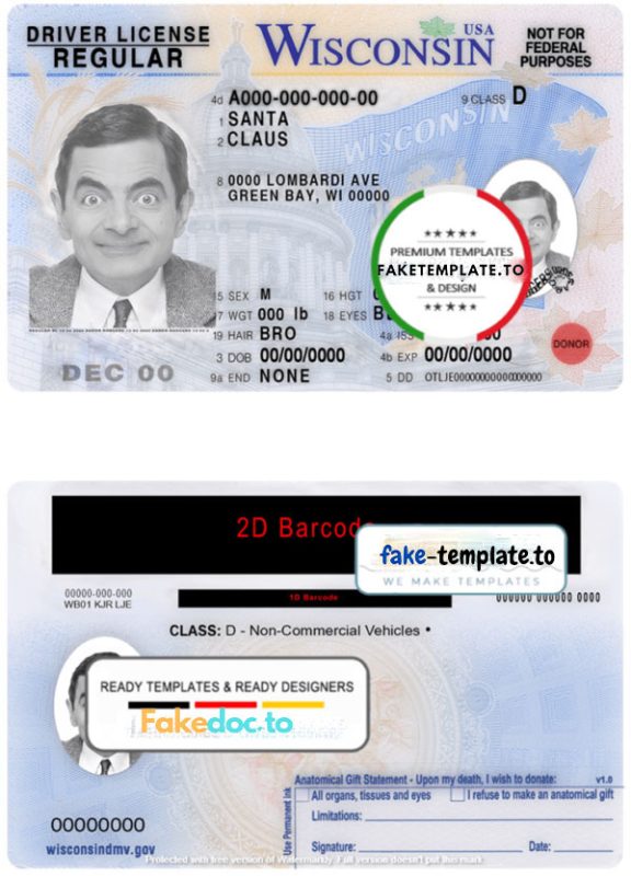 USA Wisconsin driving license template in PSD format – FakeTemplate.cc