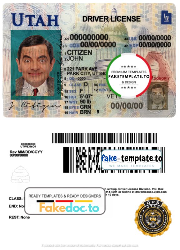 USA Utah driving license template in PSD format – FakeTemplate.cc