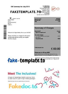 Ireland Virgin Media utility bill template in Word and PDF format ...