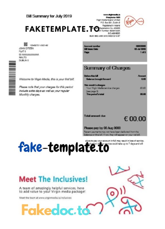 Ireland Virgin Media utility bill template in Word and PDF format ...