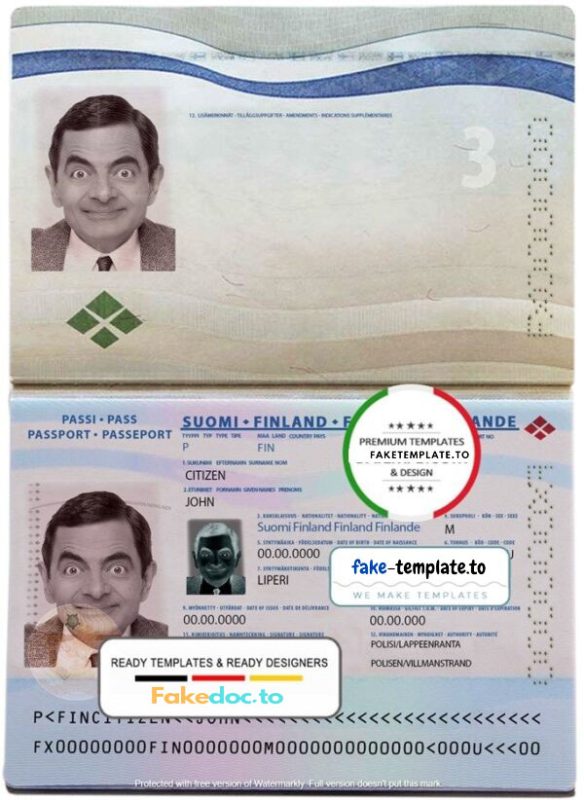 Finland passport template in PSD format at the best price – FakeTemplate.cc