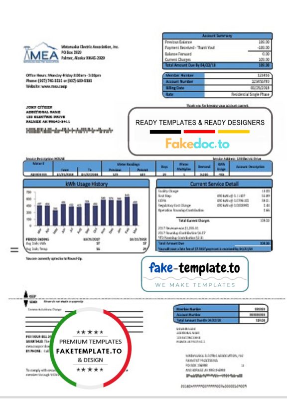 USA MEA Alaska electricity utility bill template in Word and PDF format ...