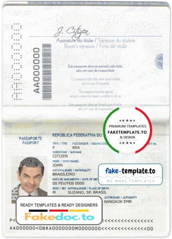 Brazil passport template in PSD format, fully editable – FakeTemplate.cc