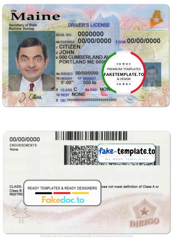 USA Maine state driving license template in PSD format, with all fonts ...