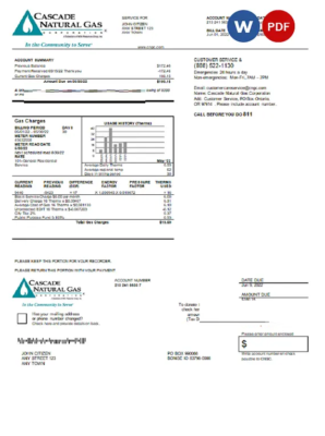 USA Cascade Natural Gas utility bill, Word and PDF template ...