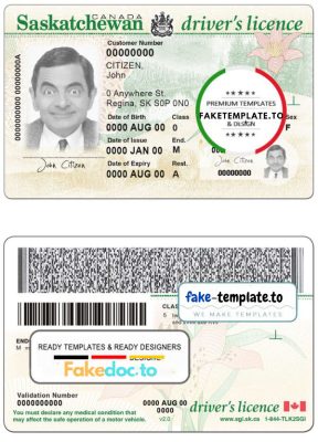 Canada province Saskatchewan driving license template in PSD format ...