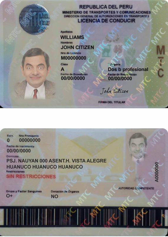 Peru driving license template in PSD format – FakeTemplate.cc
